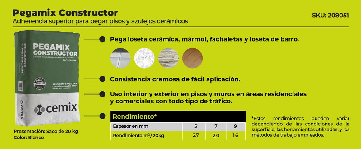 Adhesivo Pegamix constructor blanco 20 kg - Sodimac.com.mx